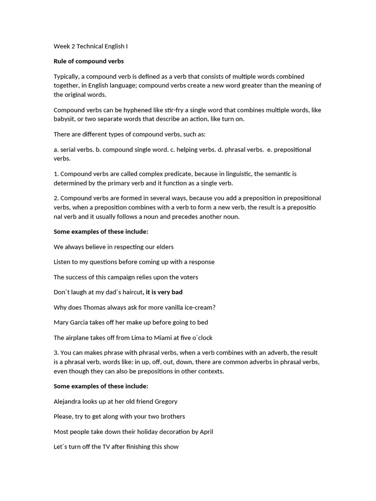 Week 2 Technical English I | PDF | Preposition And Postposition | Verb