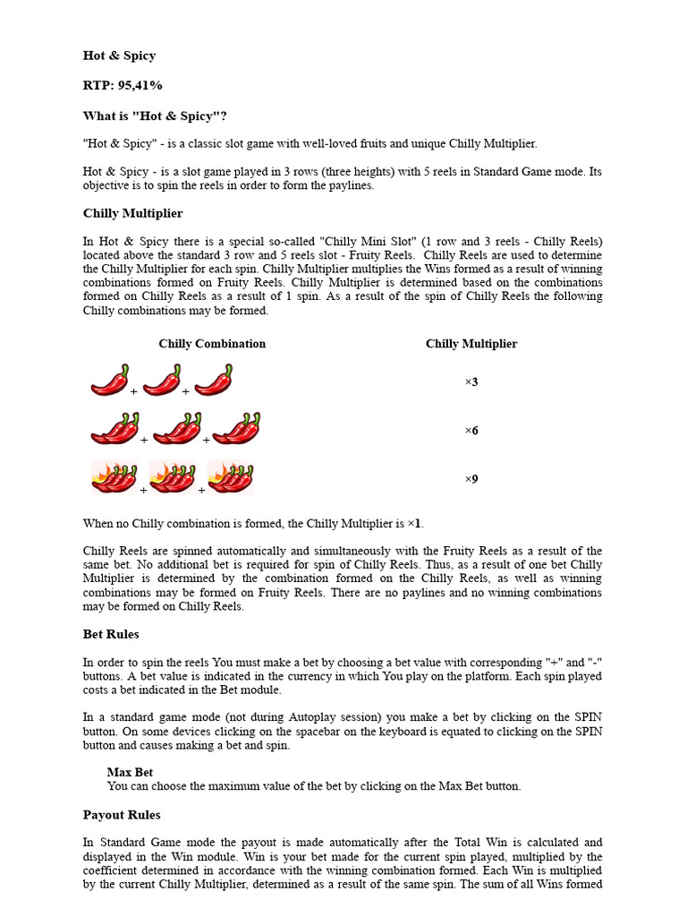 Hot & Spicy RTP: 95,41% What Is "Hot & Spicy"?: Chilly Combination Chilly Multiplier | PDF