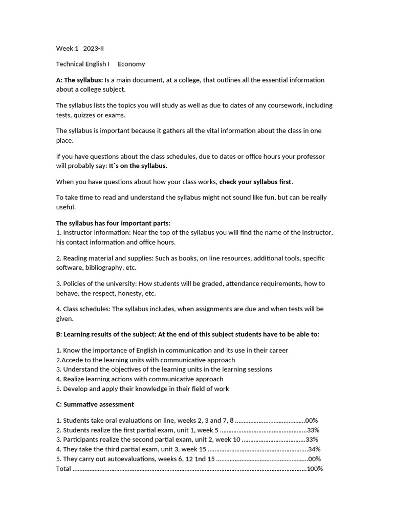 Week 1 2023-II Technical English I | PDF