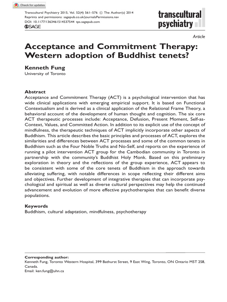 Fung 2014 Acceptance and Commitment Therapy Western Adoption of ...