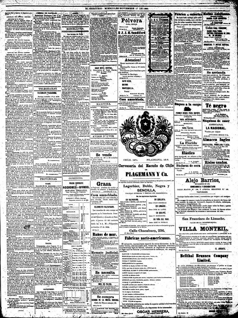 Mercurio de Valparaiso Published As EL MERCURIO. November 17 1880 | PDF