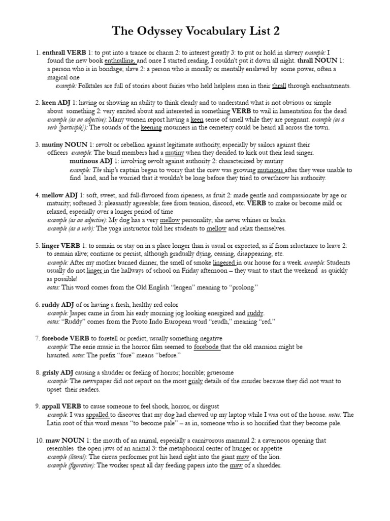The Odyssey Vocabulary List 2 | PDF