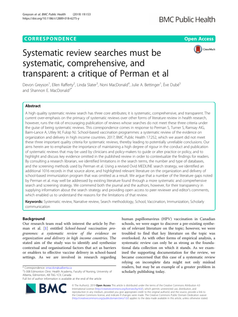 Systematic Review Searches Must Be Systematic, Comprehensive, and ...