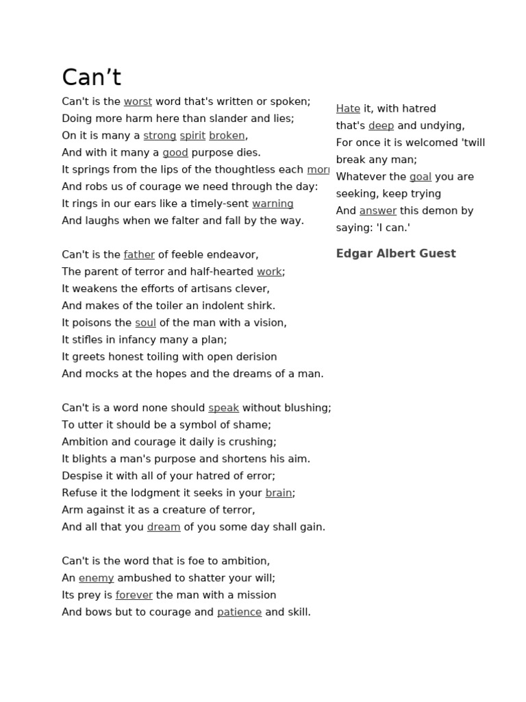 Can't by Edgar Albert Guest | PDF