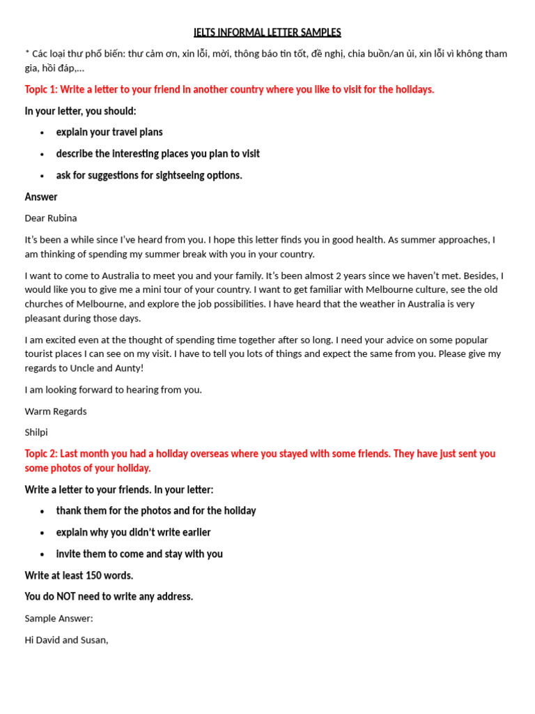 Ielts Informal Letter Samples | PDF