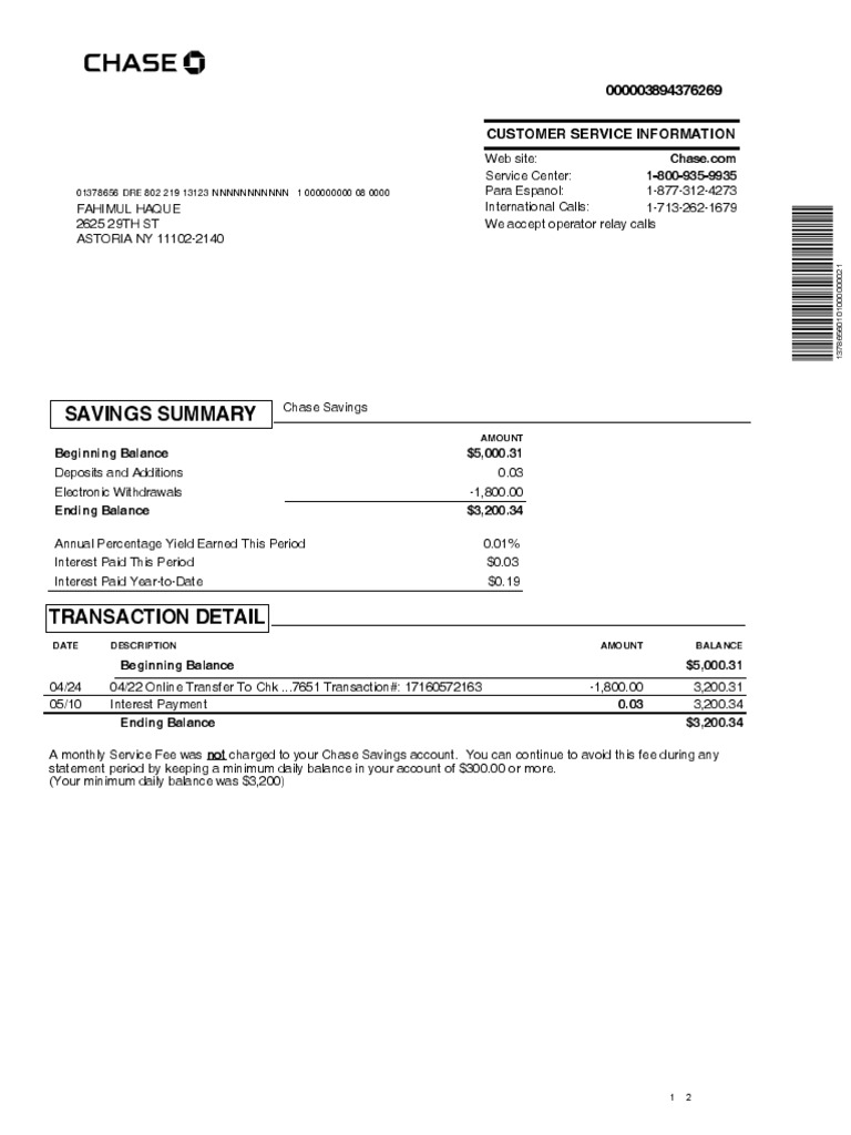 Fahim Savings Bank Statement | PDF