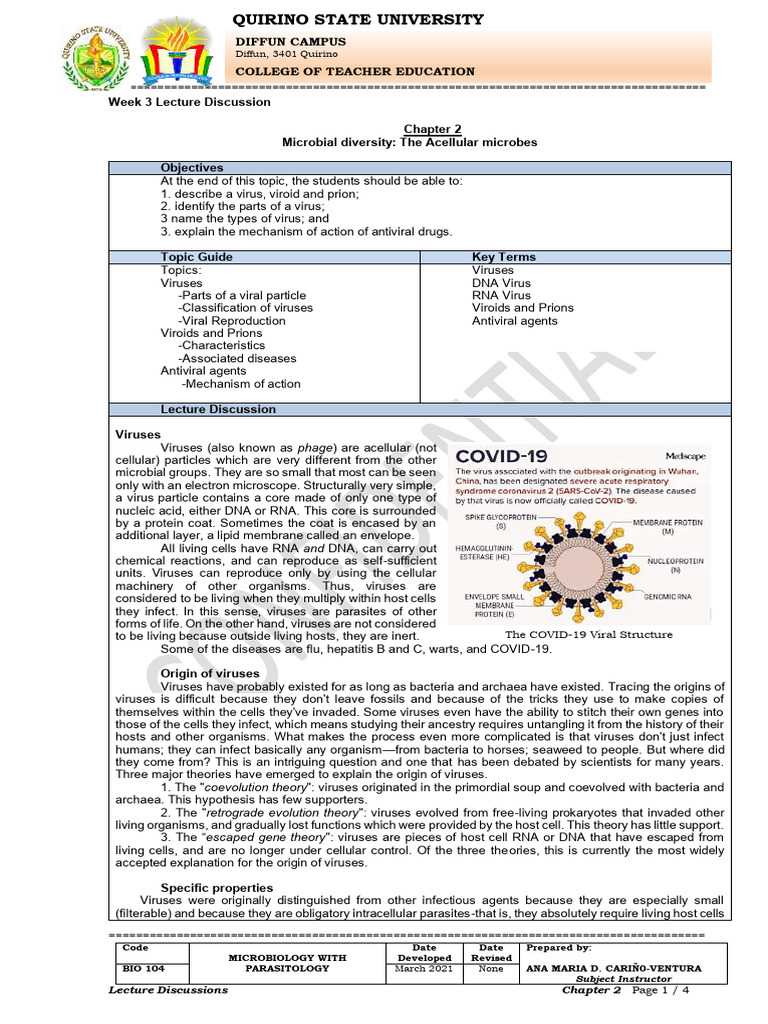 Lecture Microbial Diversity Acellular Microbes Chapter 2 BSED | PDF | Virus | Bacteriophage
