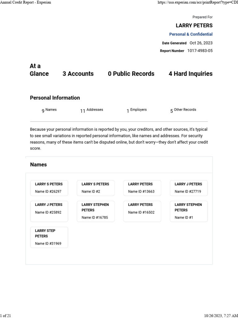Annual Credit Report - Experian | PDF