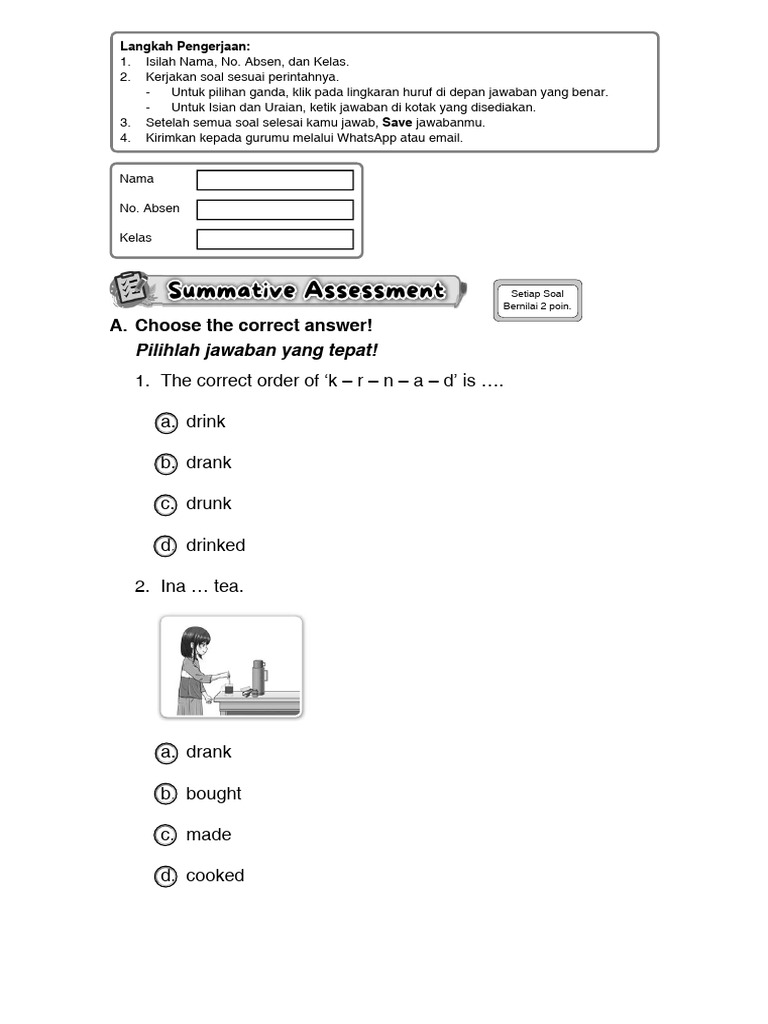 SD Bahasa Inggris 6 Summative Assesment 1 | PDF