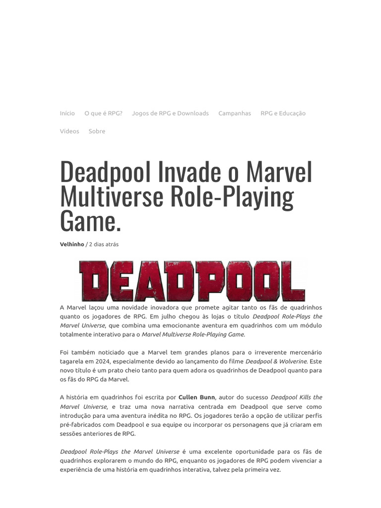 Deadpool Invade o Marvel Multiverse RPG | PDF