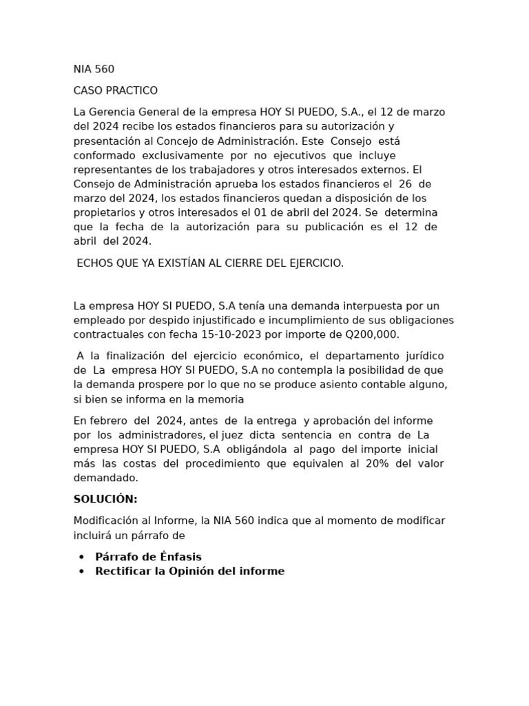 NIA 560 Caso Practico | PDF