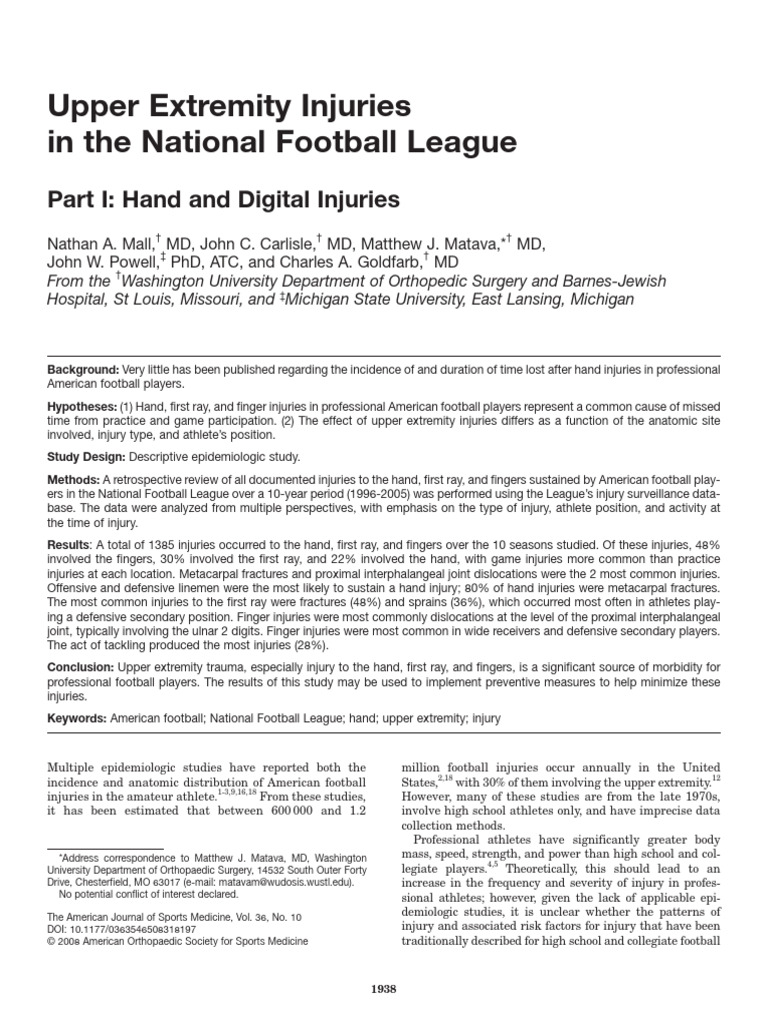 upper extremity injuries in the national football league | PDF