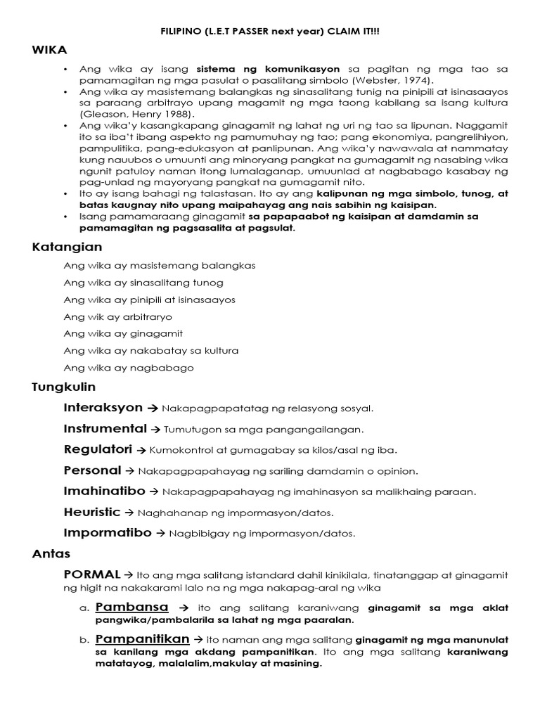 FILIPINO PPT For Review LET PASSER SOON | PDF