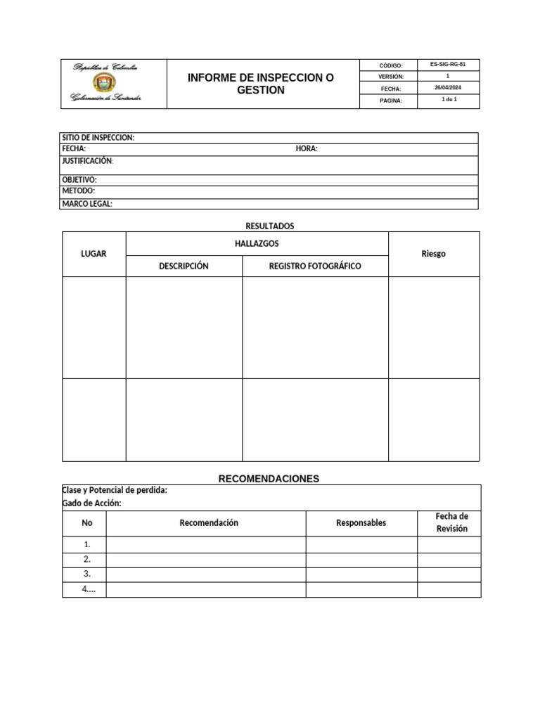 Es-Sig-Rg-81 - Formato de Informe de Inspeccion o Gestion | PDF