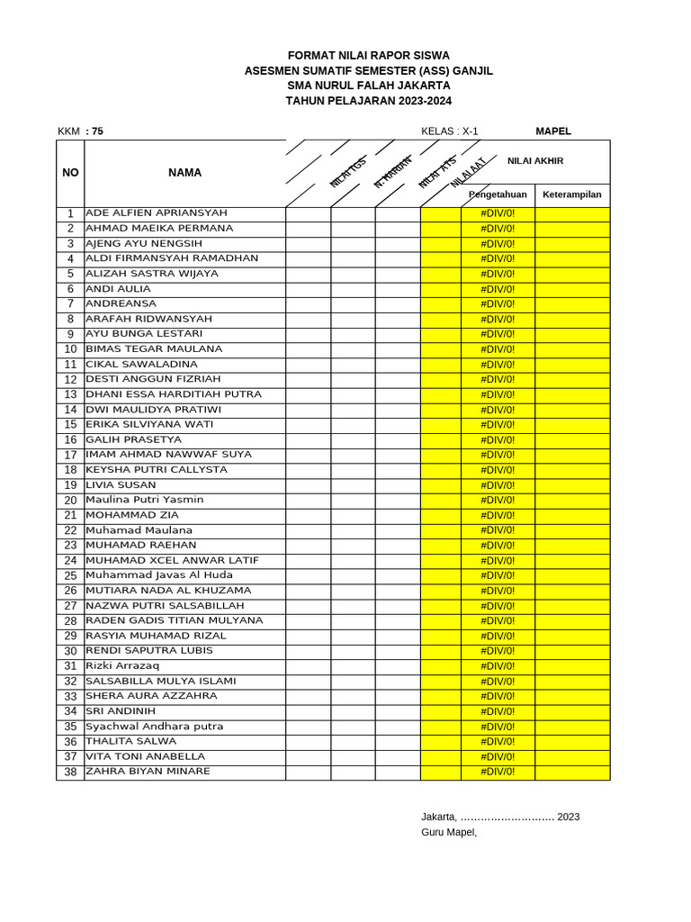 Master Format Nilai Rapor Ass Ganjil 2023 - Geo | PDF