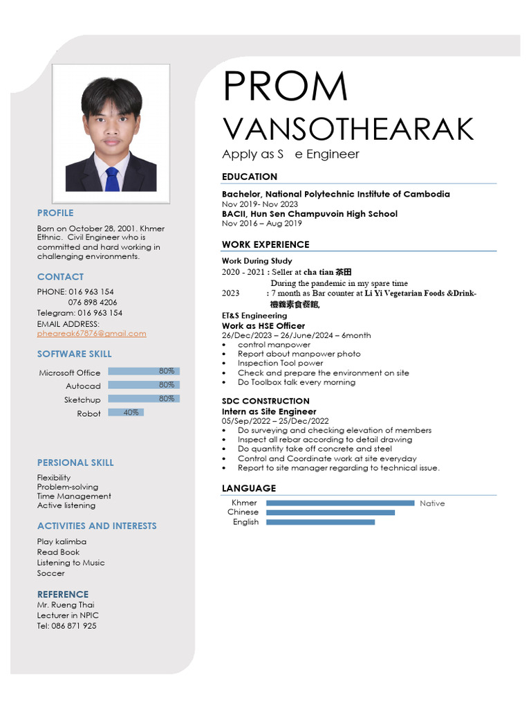 Prom Vansothearak CV | PDF