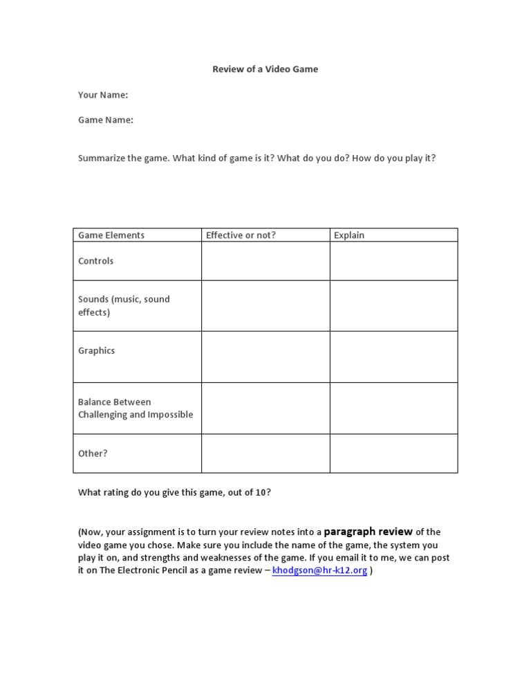 Game Review Organizer | PDF | Sports & Recreation