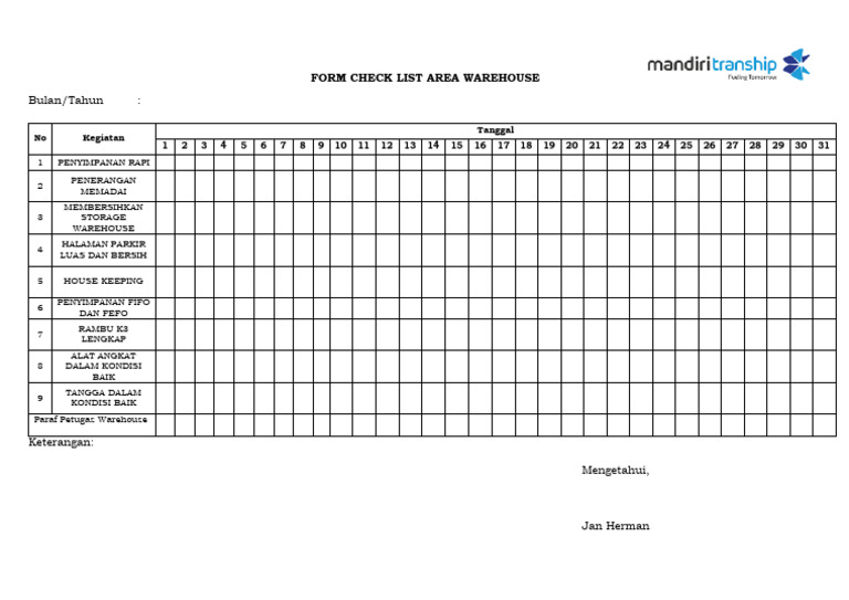 Form Checklist Warehouse | PDF