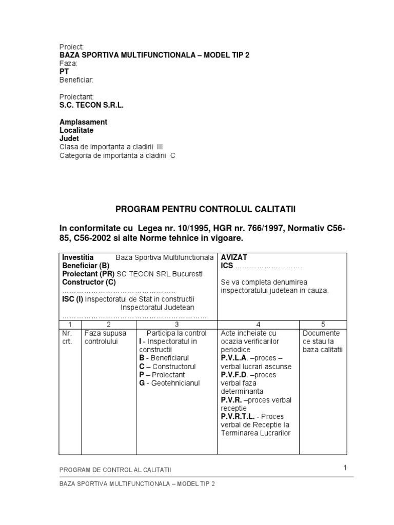 Program Pentru Controlul Calitatii