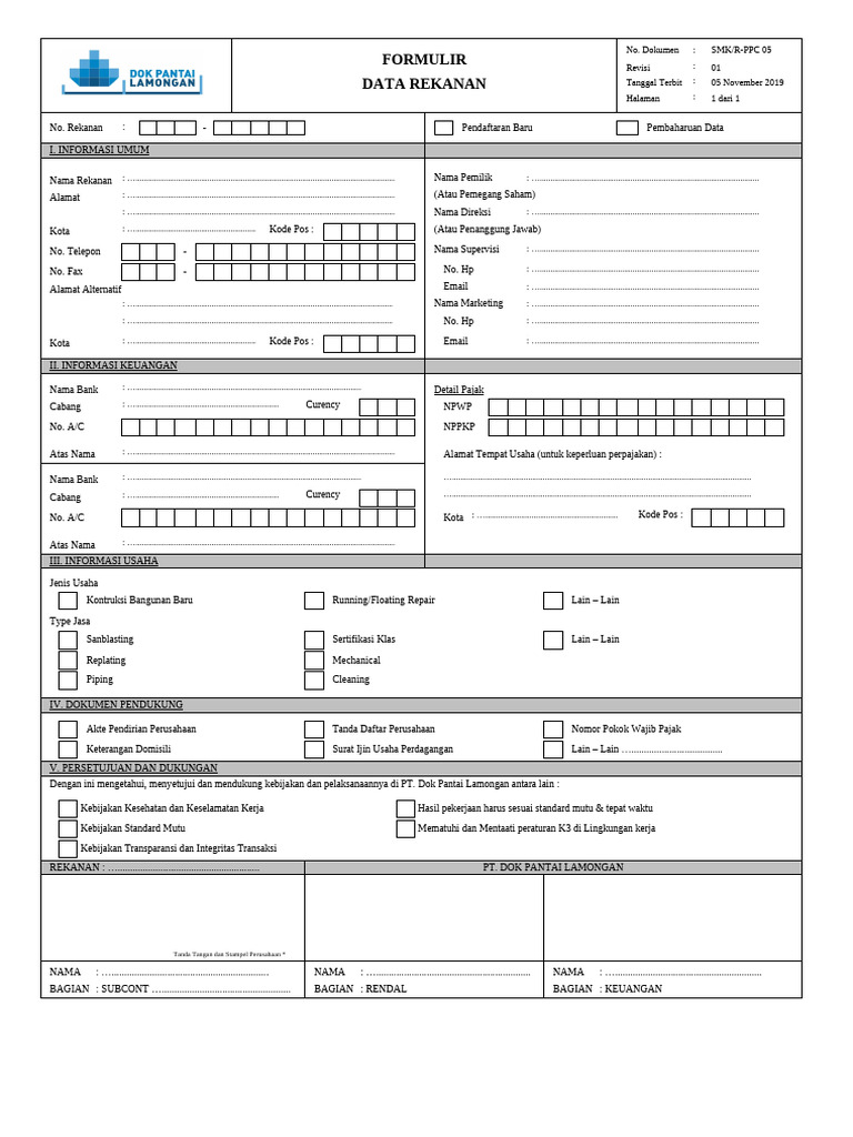 Formulir Data Rekanan Baru (New) | PDF