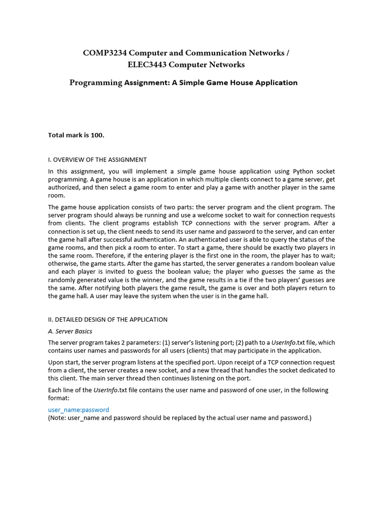 Assignment1 Handout COMP3234 ELEC3443 | PDF | Port (Computer Networking ...