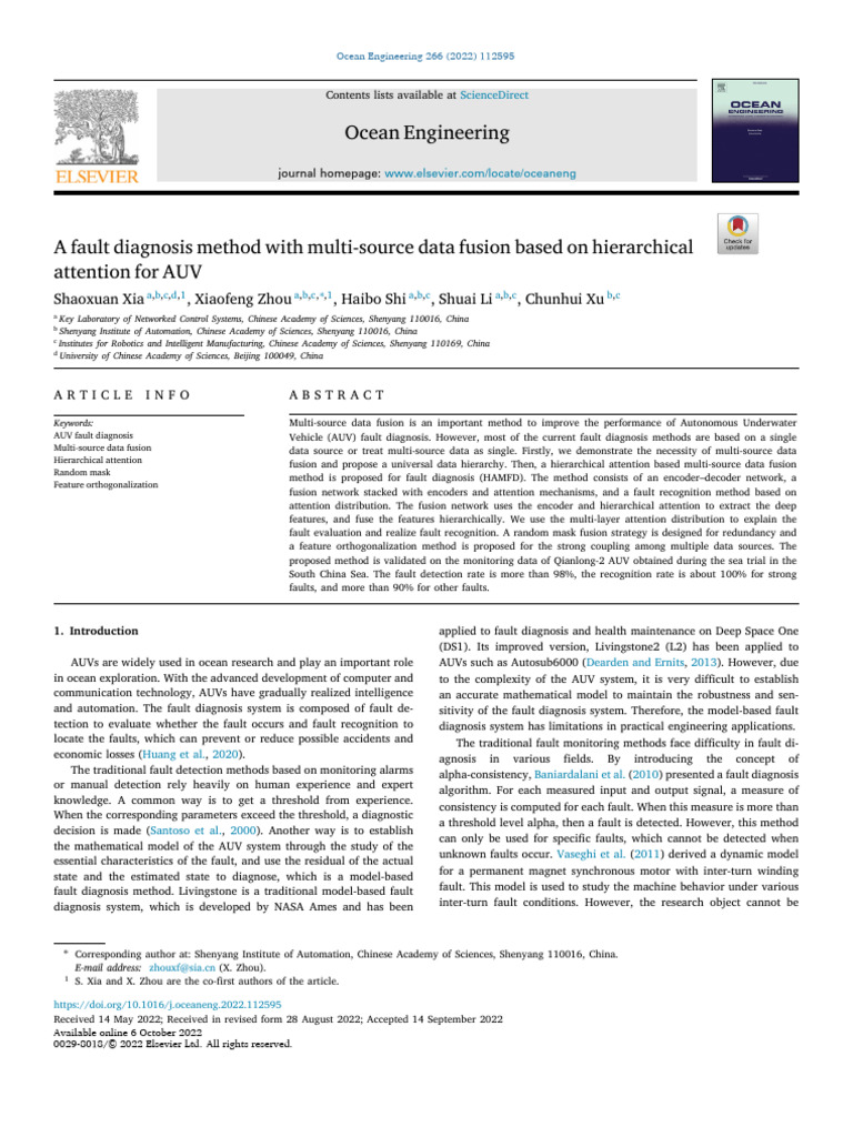 A Fault Diagnosis Method With Multi-Source Data Fusion Based On Hierarchical Attention For AUV | PDF