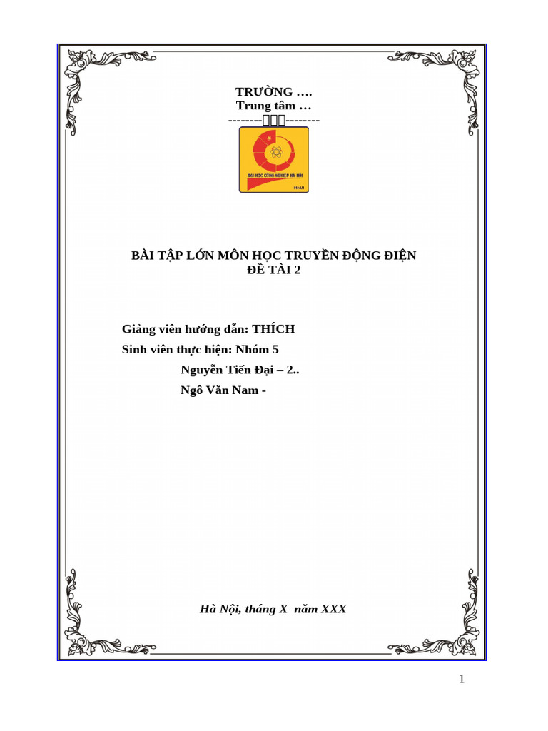 Trư NG . Trung Tâm : Hà N I, Tháng X Năm XXX | PDF