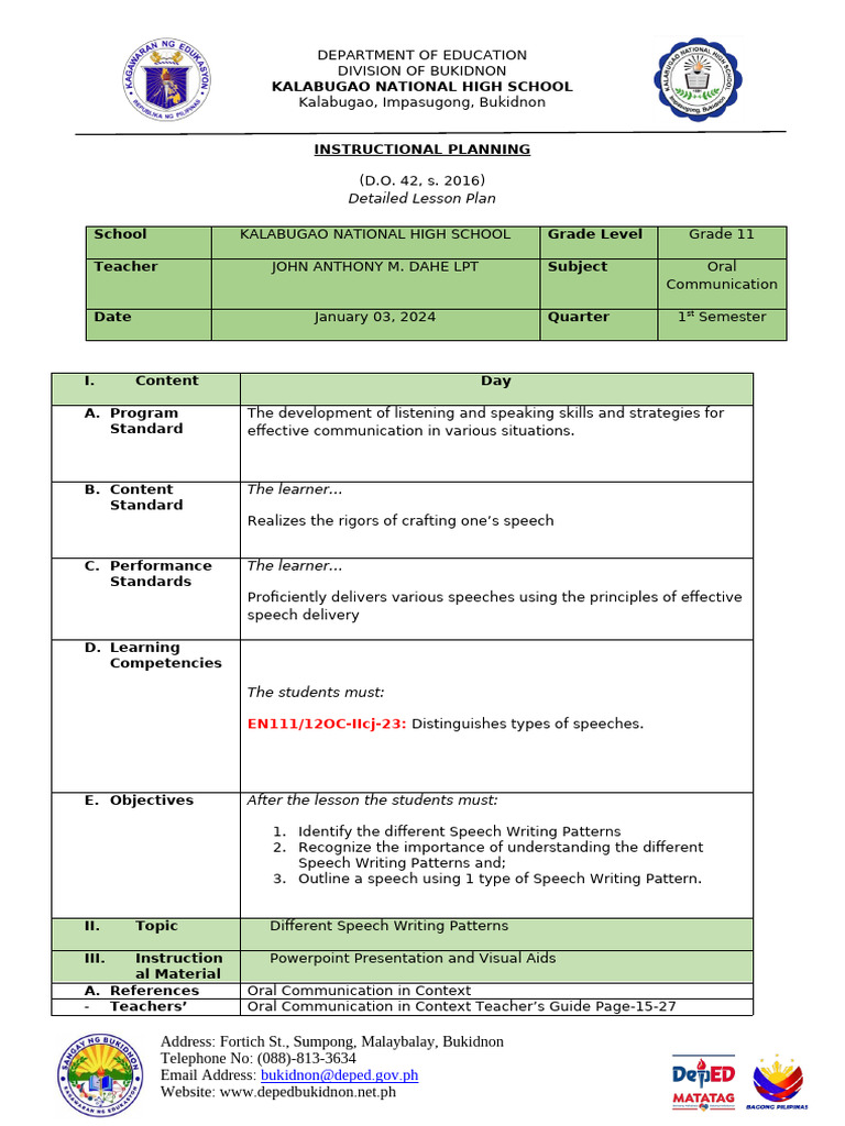 Lesson Plan Day 13 Oral Communication | PDF