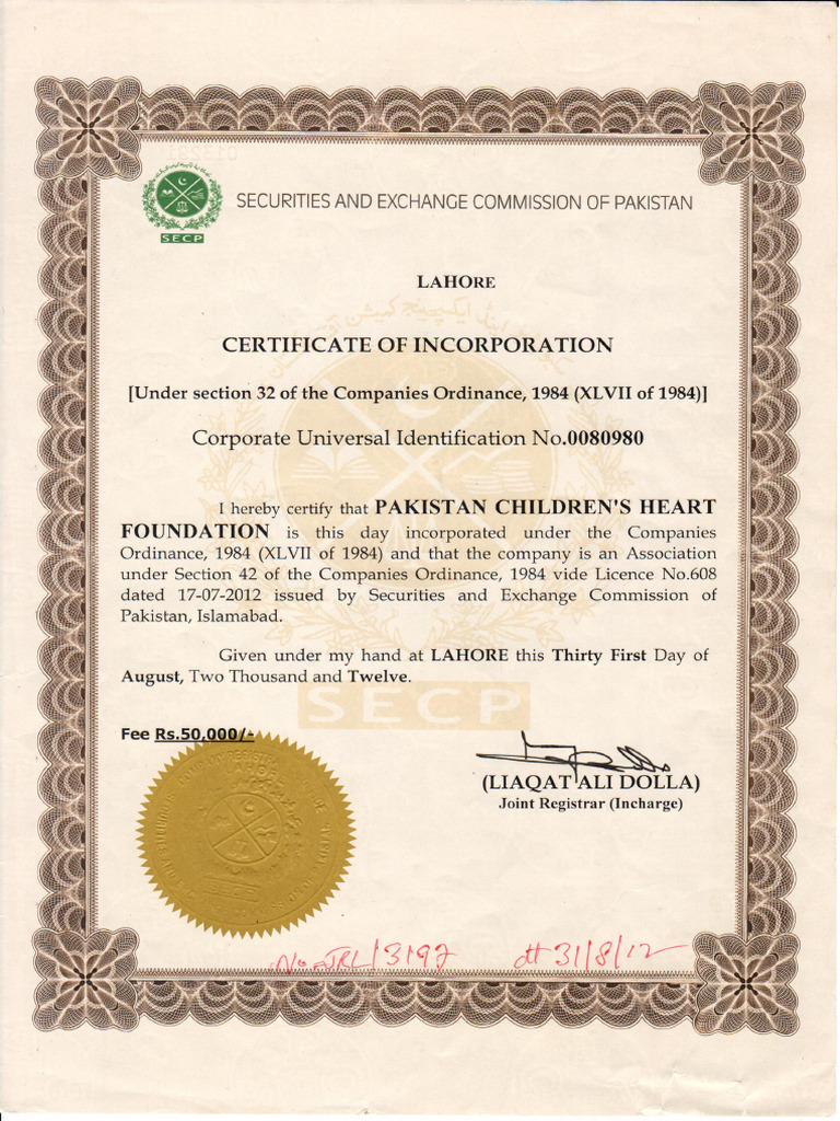 Certificate of Incorporation | PDF