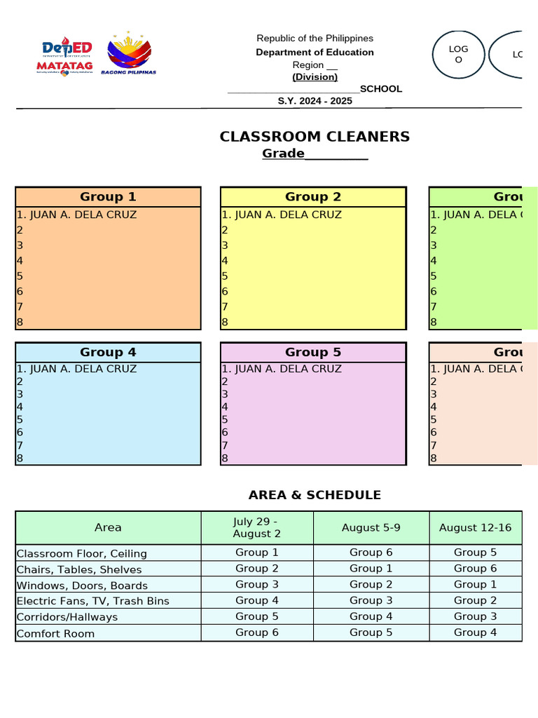 Classroom Cleaners Chart | PDF