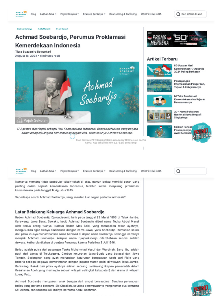 Achmad Soebardjo, Perumus Proklamasi Kemerdekaan Indonesia | PDF
