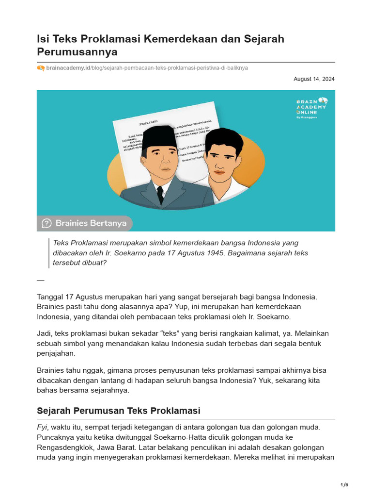 Brainacademy - Id-Isi Teks Proklamasi Kemerdekaan Dan Sejarah ...