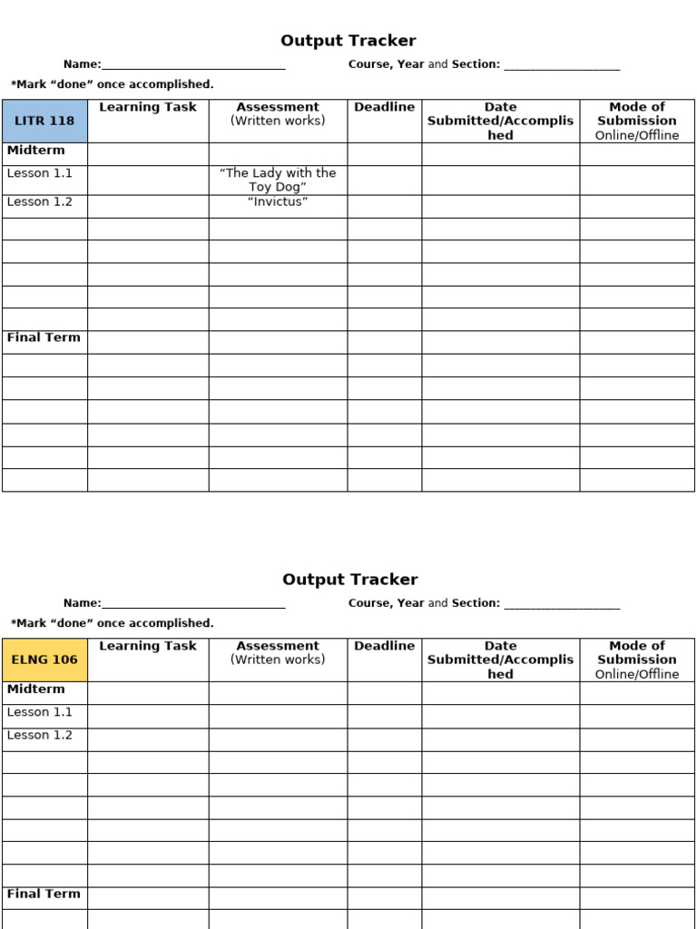 Output Tracker | PDF