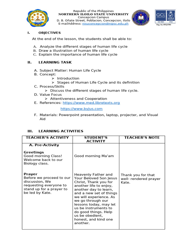 Human Life Cycle Lesson Plan | PDF