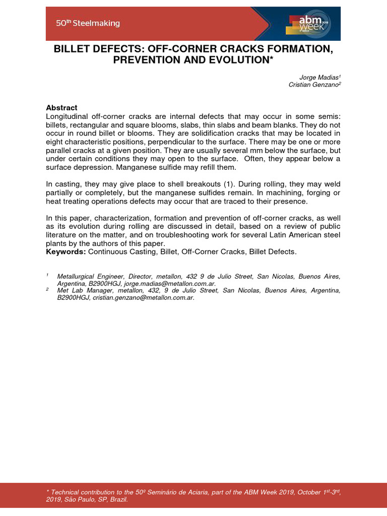 Billet Defects Off Corner Cracks Formati | PDF