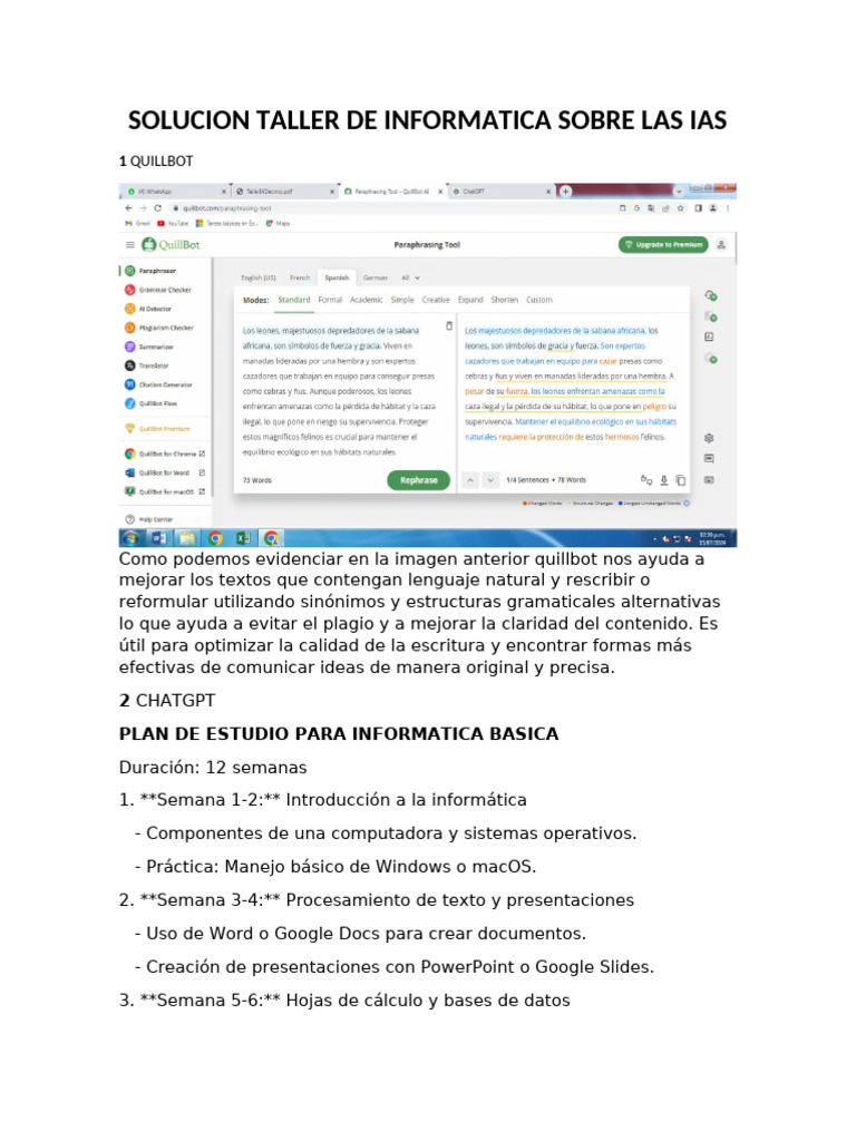 Solucion Taller de Informatica Sobre Las Ias | PDF | Inteligencia artificial | Inteligencia (IA ...