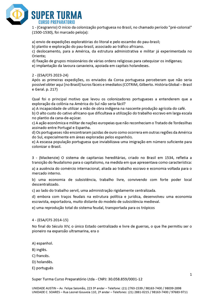 Auala 1 - E-M - Grandes Navegações - Período Colonial | PDF