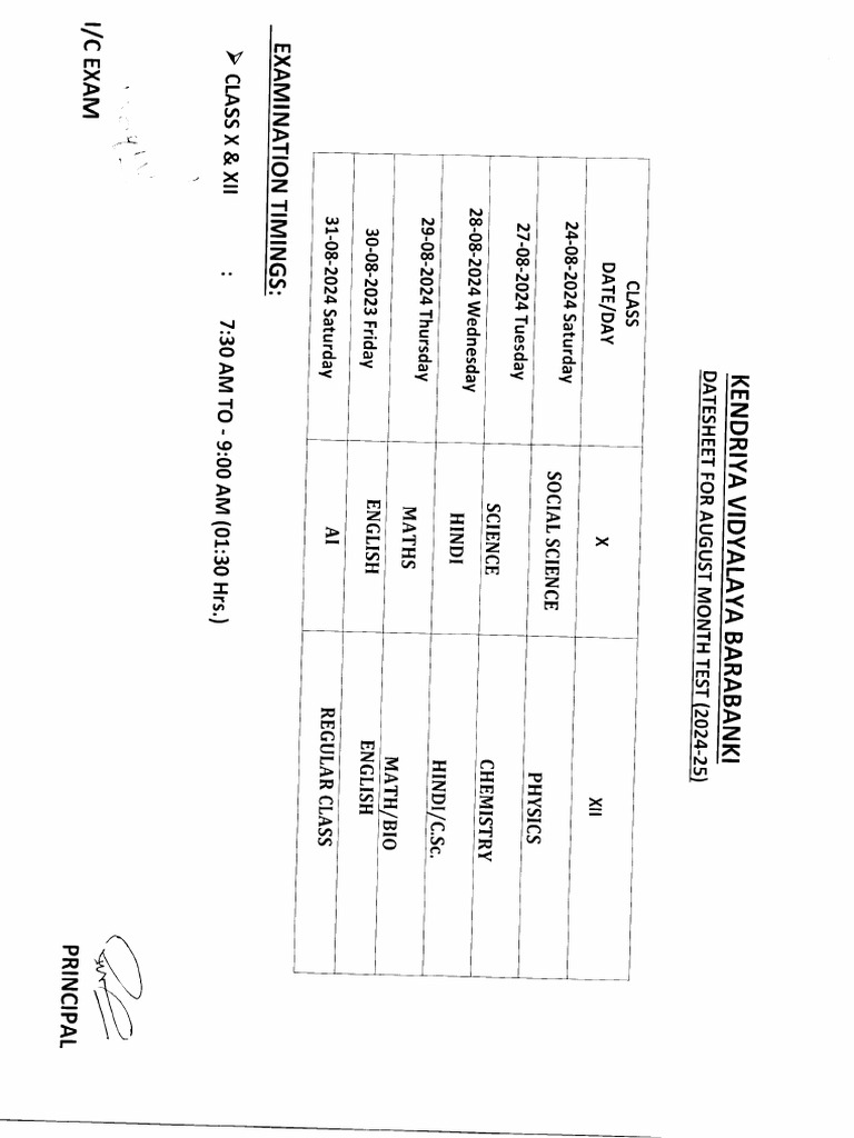 August Monthly Test Datesheet | PDF