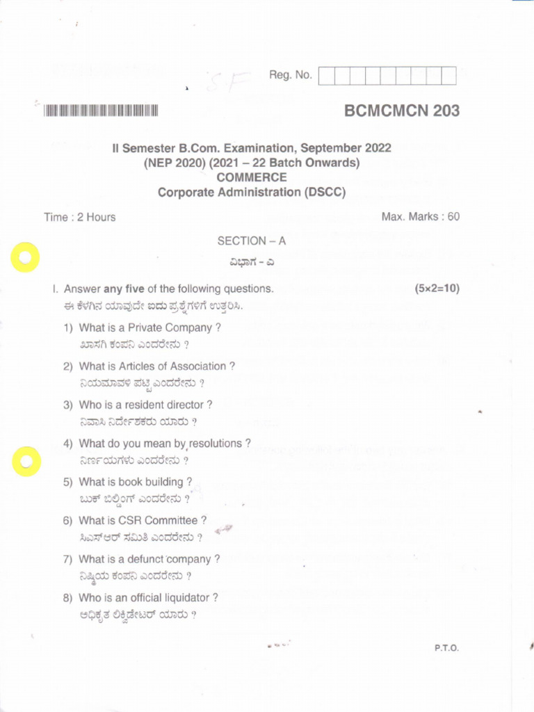 BCOM II Semester Corporate Administration NEP September 2022 | PDF