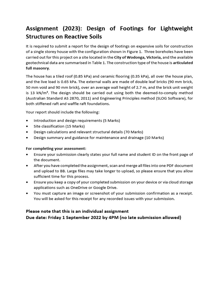Assignment (2023) : Design of Footings For Lightweight Structures On ...