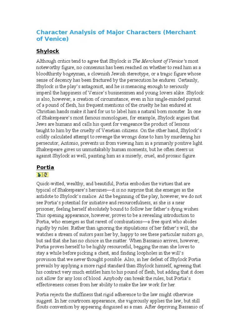 Character Analysis of Major Characters M.O.V | PDF | The Merchant Of ...