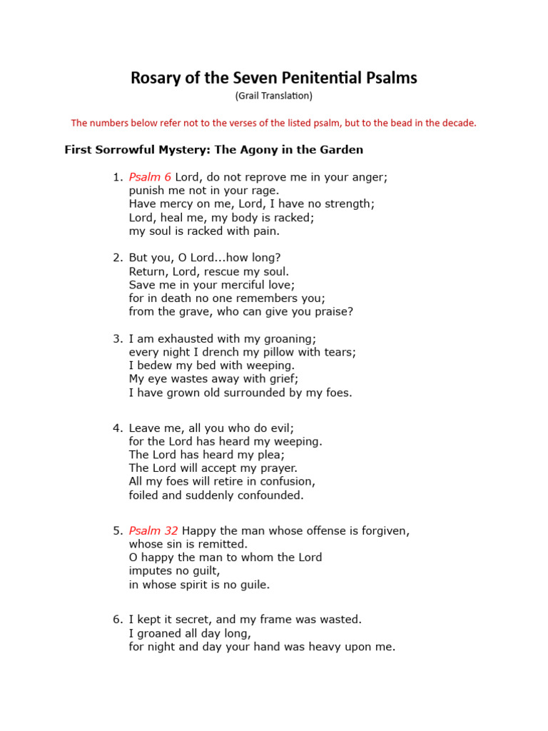 Rosary of The 7 Penitential Psalms | PDF
