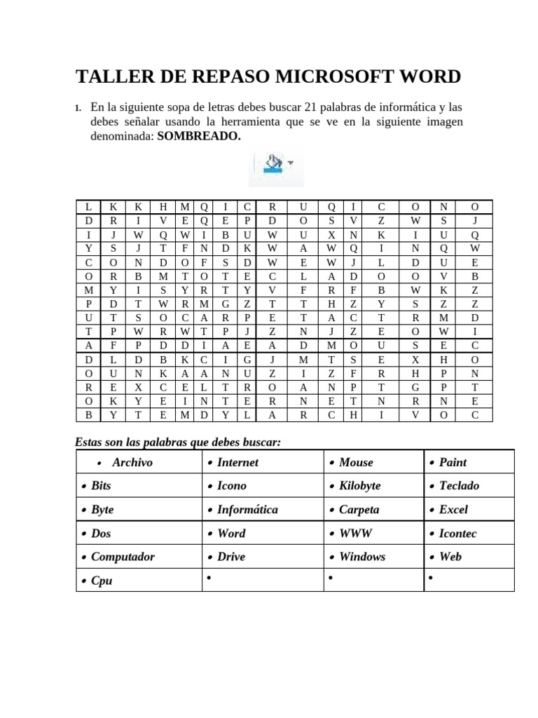 Taller Sopa de Letras | PDF