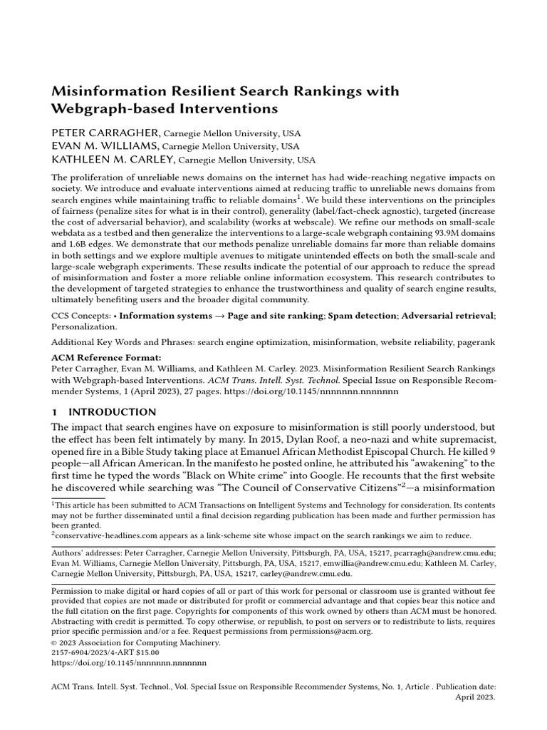 Misinformation Resilient Search Rankings With Webgraph-Based Interventions | PDF