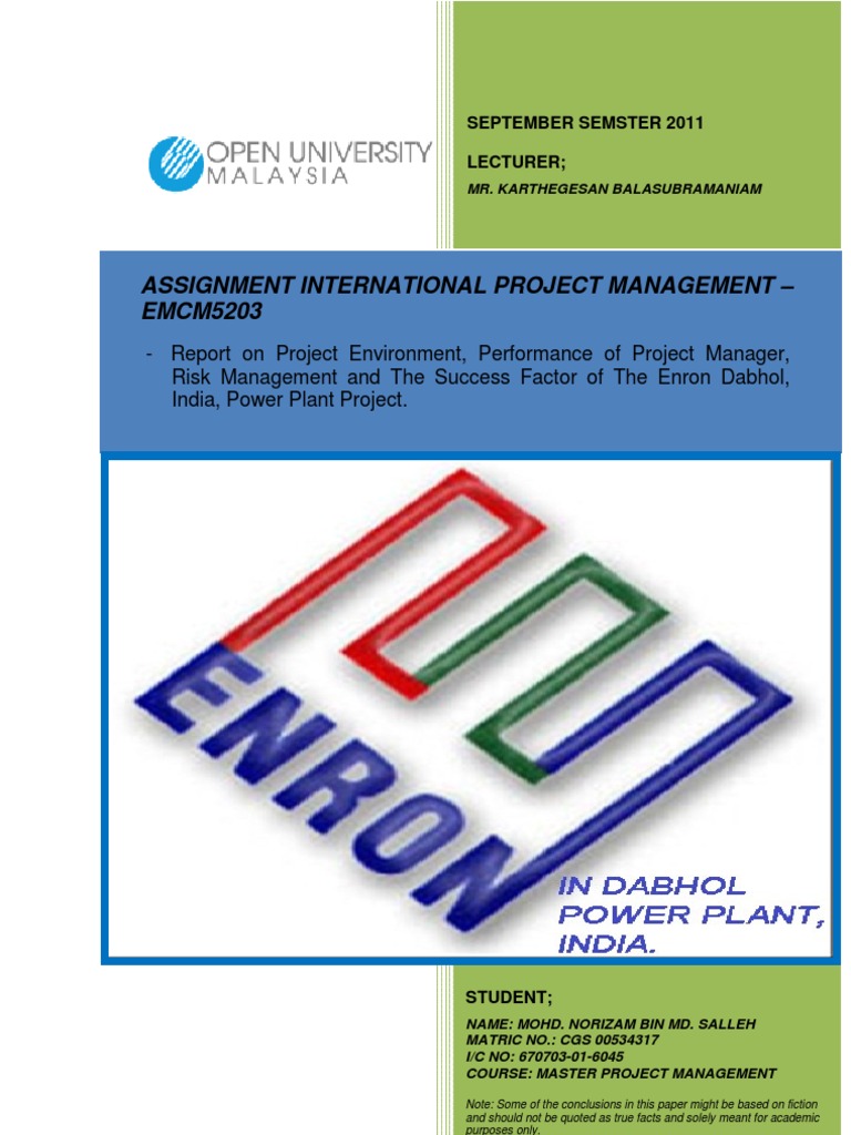 Enron Dabhol Project Management Analysis | PDF | Project Management ...