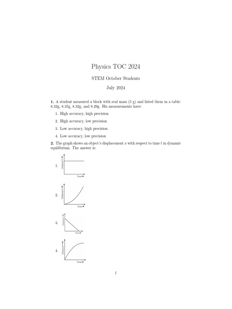 Physics TOC 2024 (Solved at The End) | PDF