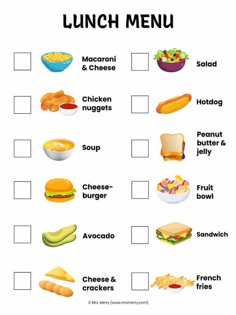 Lunch Menu - Pretend Play Restaurant Menus - Mrs - Merry | PDF
