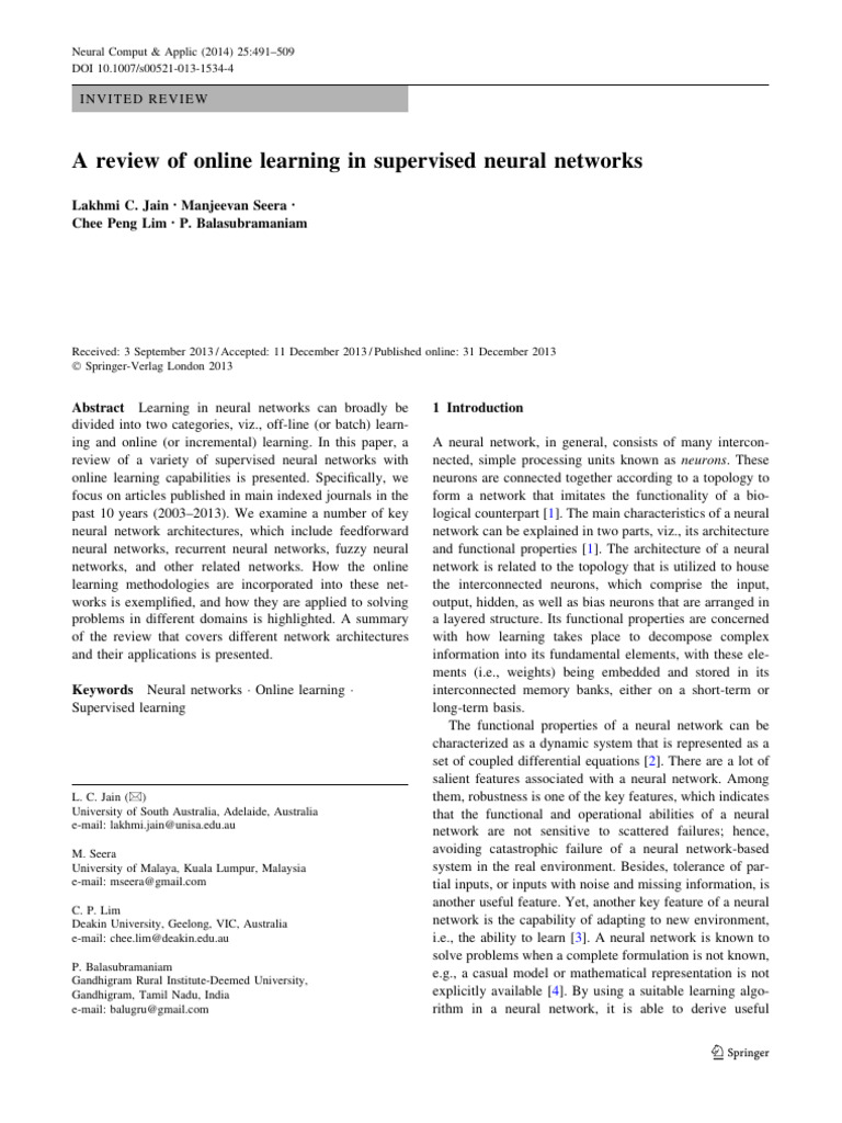 A Review of Online Learning in Supervised Neural Networks | PDF