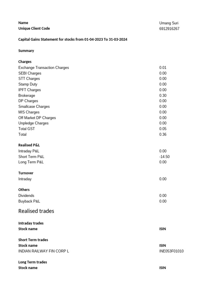 Stocks Capital Gains Report 6912916267 2023 2024 | PDF