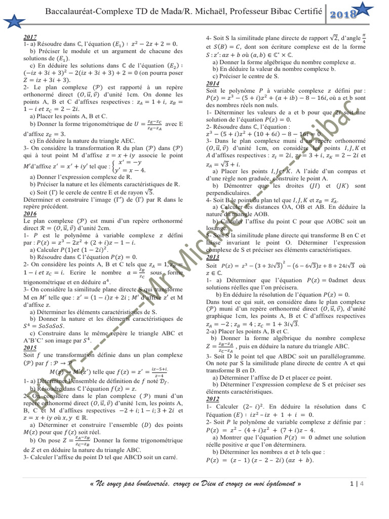 Complexe Bac TD de Madagascar, Par Michael-Bibac | PDF